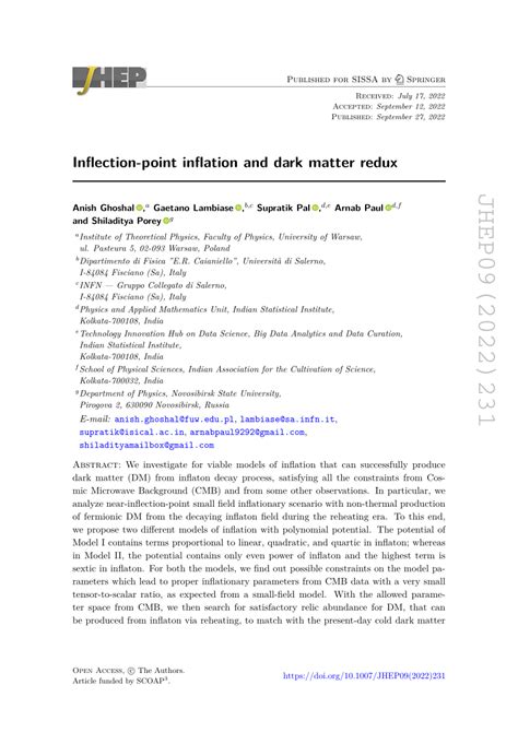 Pdf Inflection Point Inflation And Dark Matter Redux