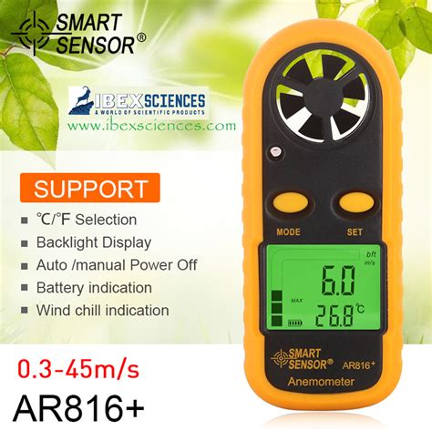 Smart Sensor Ar816 Handheld Digital Anemometer Wind Speed Temperature