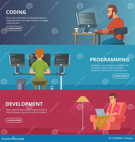 Horizontal Banners With Illustrations Of Designers And Programmers Stock Vector Illustration
