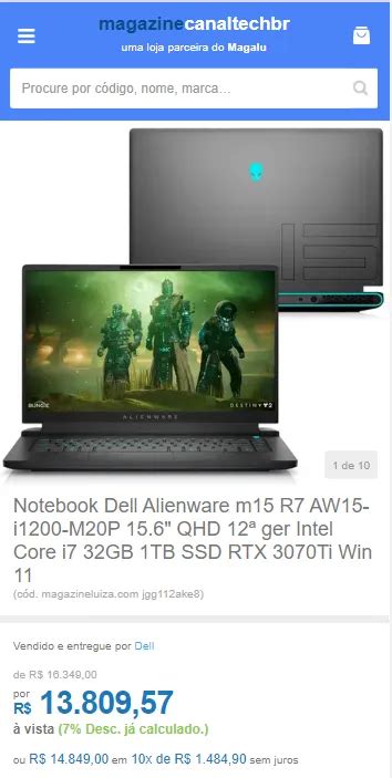Notebook Dell Alienware M15 R7 Aw15 I1200 M20p 15 6 Qhd 12ª Ger Intel Core I7 32gb 1tb Ssd Rtx