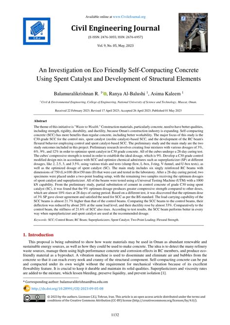 Pdf An Investigation On Eco Friendly Self Compacting Concrete Using Spent Catalyst And