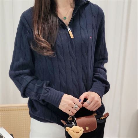 타미힐피거tommy Hilfiger 타미 힐피거 남녀공용 케이블 꽈배기 코튼 반집업 니트 트렌비