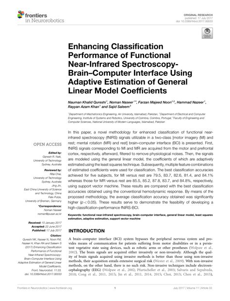Pdf Enhancing Classification Performance Of Functional Near Infrared Spectroscopy Brain
