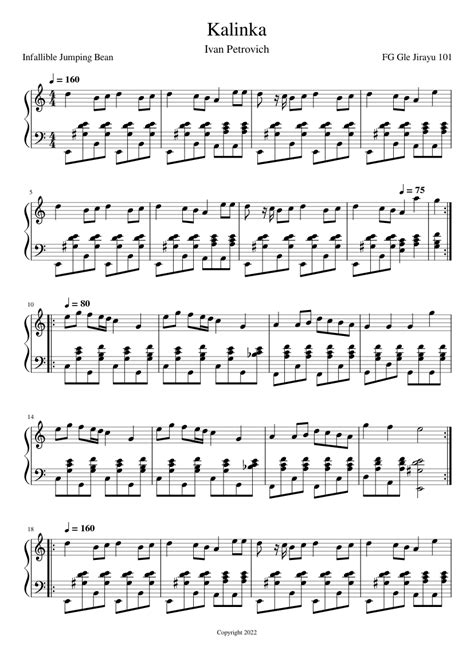 Kalinka Sheet Music For Piano Solo