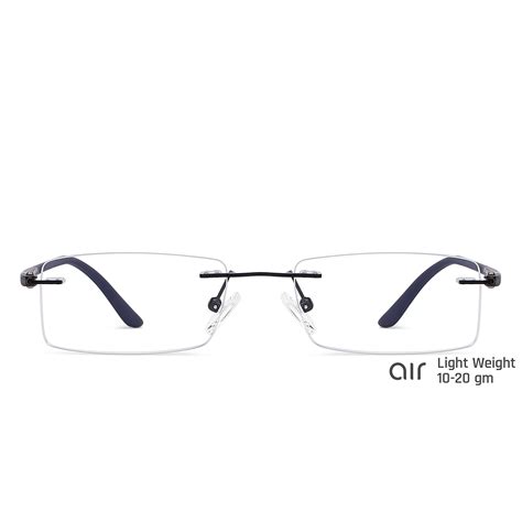 Black Grey Blue Rimless Rectangle Lenskart Air Flex La0315 C4 Eyeglasses