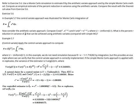 Refer To Exercise 56 Use Monte Carlo Simulation To Estimate By The
