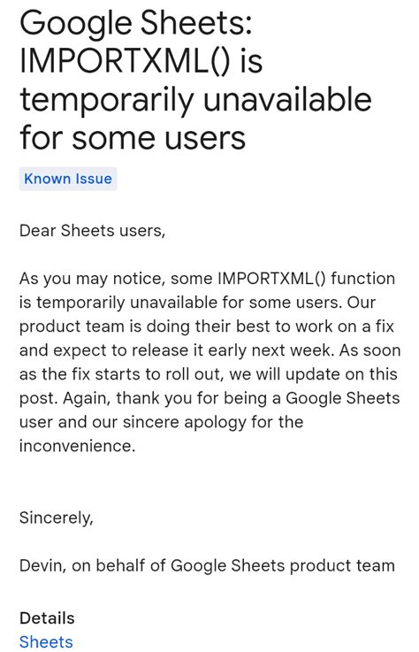 Importxml And Importhtml Functions Of Google Sheets Not Working Insider Paper