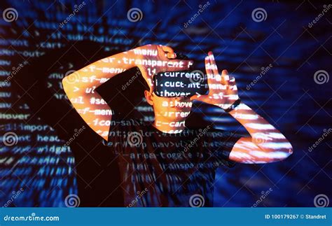 Double Exposure Of A Caucasian Man And Virtual Reality Headset Is