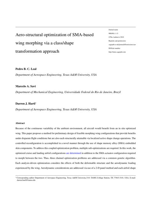 pdf aero structural optimization of shape memory alloy based wing