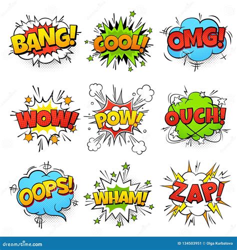 Comic Words Cartoon Speech Bubble With Zap Pow Wtf Boom Text Comics Pop Art Balloons Vector