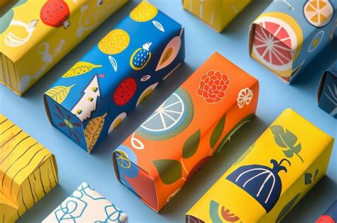 Premium Photo Assorted Paper Boxes Filled With Vibrant Fruit Designs Developing Eyecatching