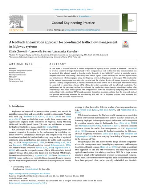 Pdf A Feedback Linearization Approach For Coordinated Traffic Flow