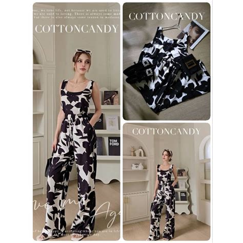 Cotton Candy Set Long Legs In Black And White Tone Flower Pattern New