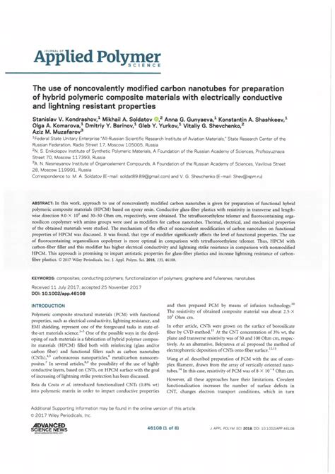 Pdf The Use Of Noncovalently Modified Carbon Nanotubes For Preparation Of Hybrid Polymeric