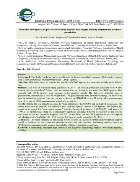 Pdf Evaluation Of Computerized Provider Order Entry Systems Assessing The Usability Of