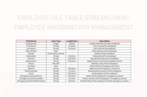 Employee File Table Streamlining Employee Information Management Excel