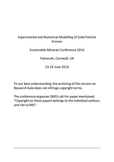 Pdf Experimental And Numerical Modelling Of Solid Particle Erosion