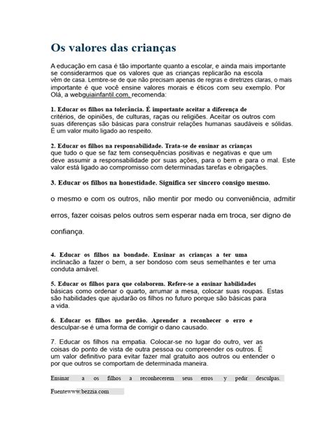 Valores Essenciais Na Educação Infantil Pdf