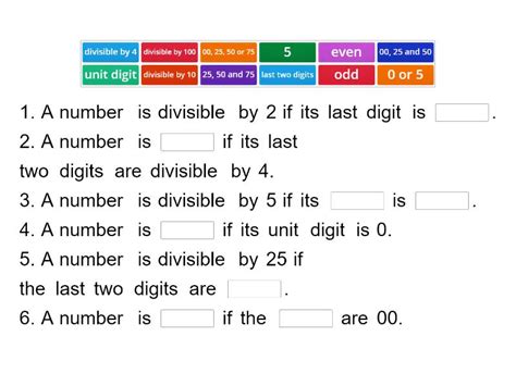 Divisibility Tests Complete The Sentence