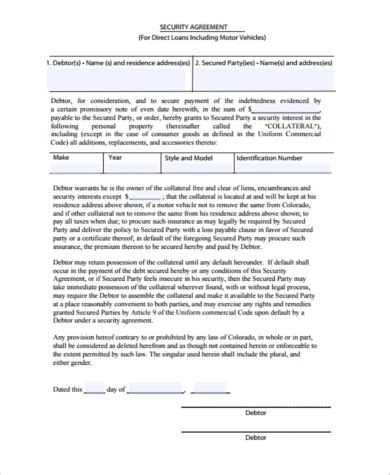 Free 9 Sample Security Agreement Forms In Pdf Ms Word