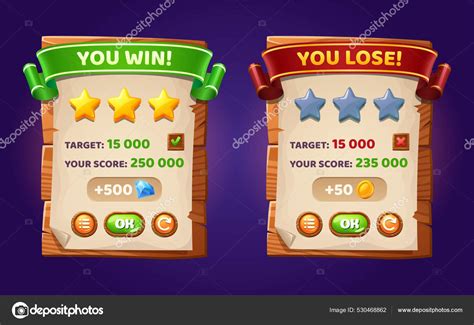 Game Ui Interface Boards With Win And Lose Stock Vector By ©klyaksun 530468862