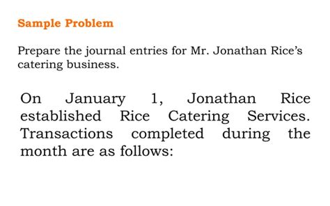 Journalizing Sample Problem Jonathan Rice Catering Services Pptx