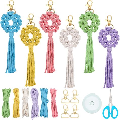 Freebloss Macrame Kit Boho Flower Keychains And Ornaments Diy Kit For Adults