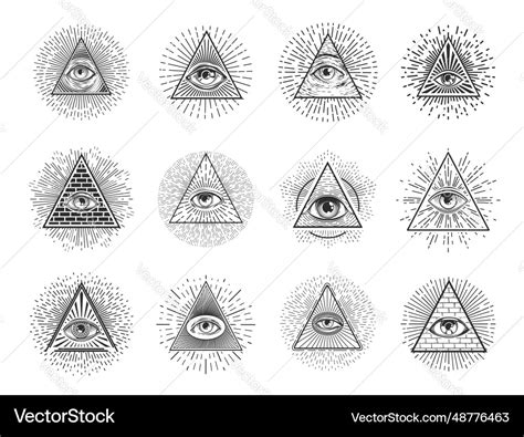 Illuminati Eyes Mason Pyramid Triangles Of Occult Vector Image