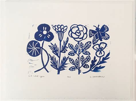 Block Print Flowers Hand Printed Floral Art Flowers Wall Art