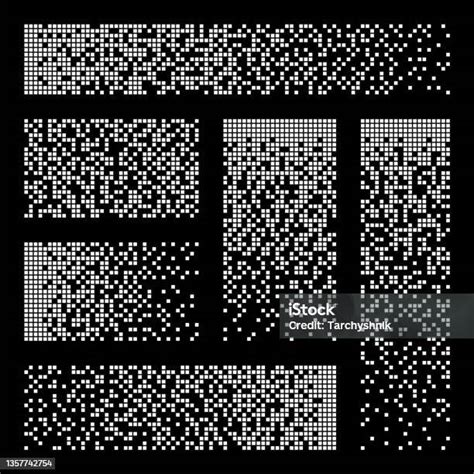 픽셀 분해 붕괴 효과 사각형 모양으로 만들어진 다양한 직사각형 요소 분산 된 점선 패턴 간단한 입자가 있는 모자이크 텍스처 벡터 일러스트레이션 모자이크 처리에 대한 스톡