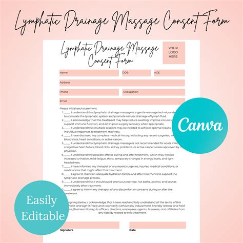 Editable Simple Lymphatic Drainage Massage Consent Form Template