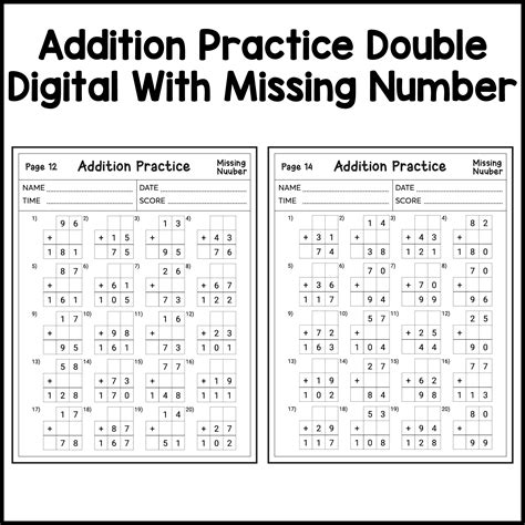 Addition Practice Double Digit With Missing Number Printable Math