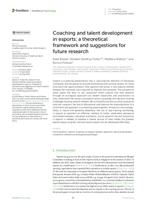 Pdf Coaching And Talent Development In Esports A Theoretical