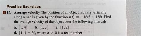 SOLVED Practice Exercises Average Velocity The Position Of An Object Moving Vertically