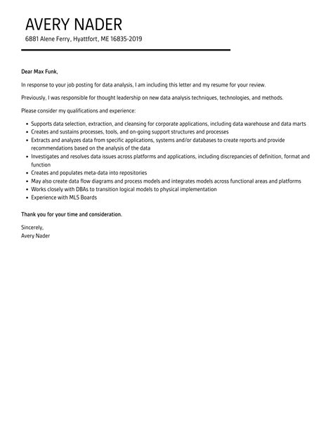 Data Analysis Cover Letter Velvet Jobs