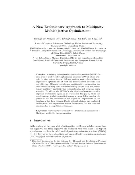 Pdf A New Evolutionary Approach To Multiparty Multiobjective Optimization