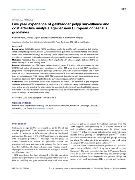 Pdf Five Year Experience Of Gallbladder Polyp Surveillance And Cost