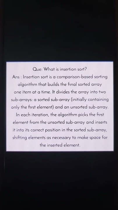 what is insertion sort sorting sortingalgorithms insertionsort interviewquestionsandanswers