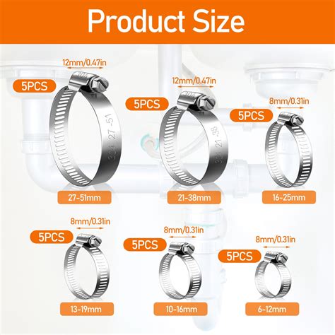6 51 Mm Set 30 Fascette Stringitubo In Acciaio Inox 304 Regolabili 6