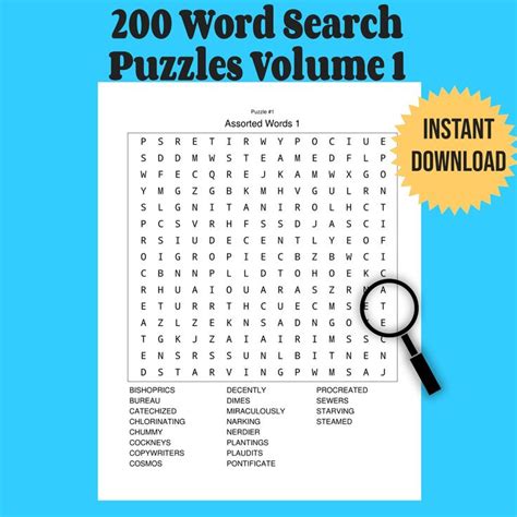 Word Search Puzzle Volume 1 200 Printable Puzzle Pages Includes