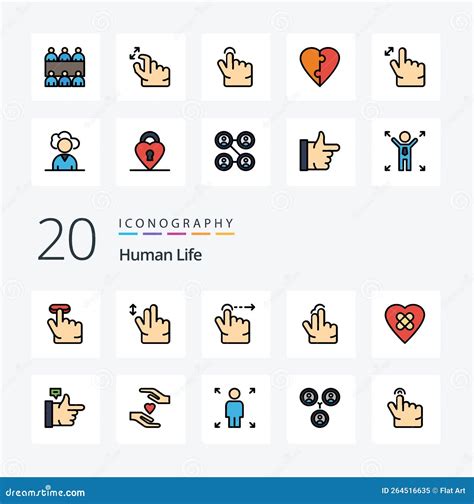 20 Human Line Filled Color Icon Pack Like Like Patch Swipe Heart Touch