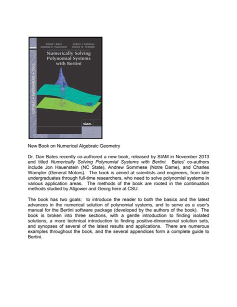 New Book On Numerical Algebraic Geometry