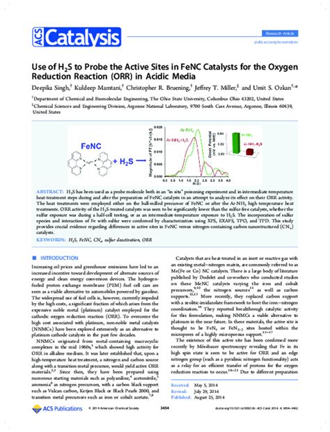 Pdf Use Of H2s To Probe The Active Sites In Fenc Catalysts For The Oxygen Reduction Reaction