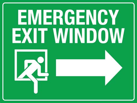 Emergency Exit Window Right Arrow Sign New Signs