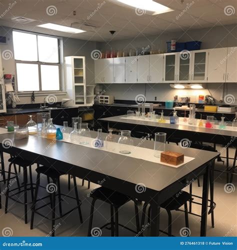 Light Laboratory Room With Beakers With Colourful Fluids Created Using Generative Ai Technology