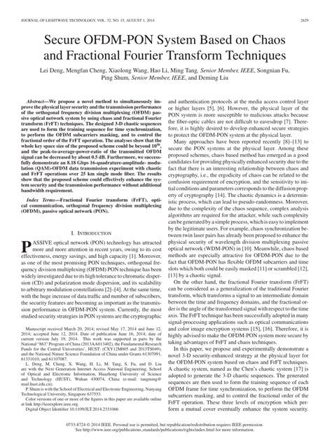 Pdf Secure Ofdm Pon System Based On Chaos And Fractional Fourier