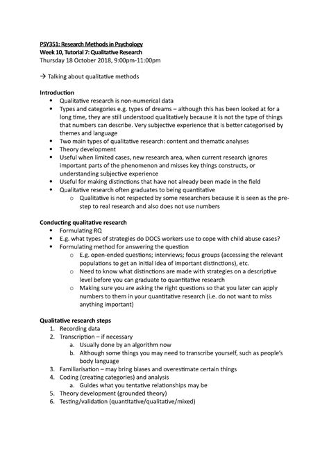 psy351 w10 t7 detailed tutorial notes psy351 research methods in