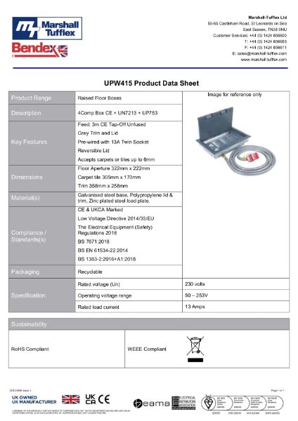 Upw415 Raised Floor Box Product Data Sheet Nbs Source