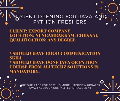 Freshers Opening For Java And Python