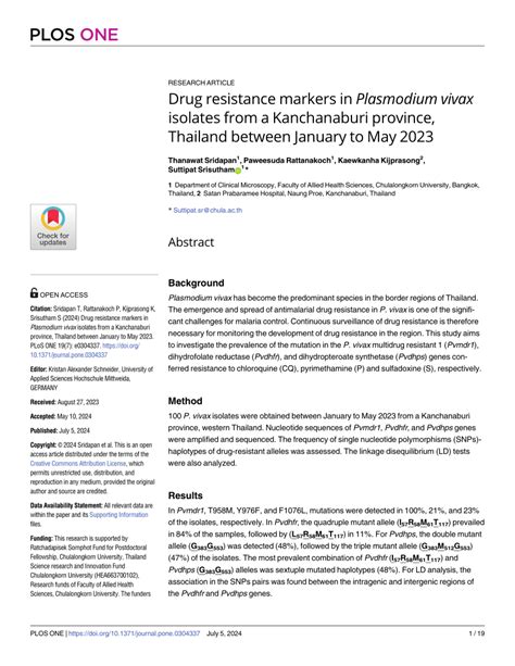 Pdf Drug Resistance Markers In Plasmodium Vivax Isolates From A